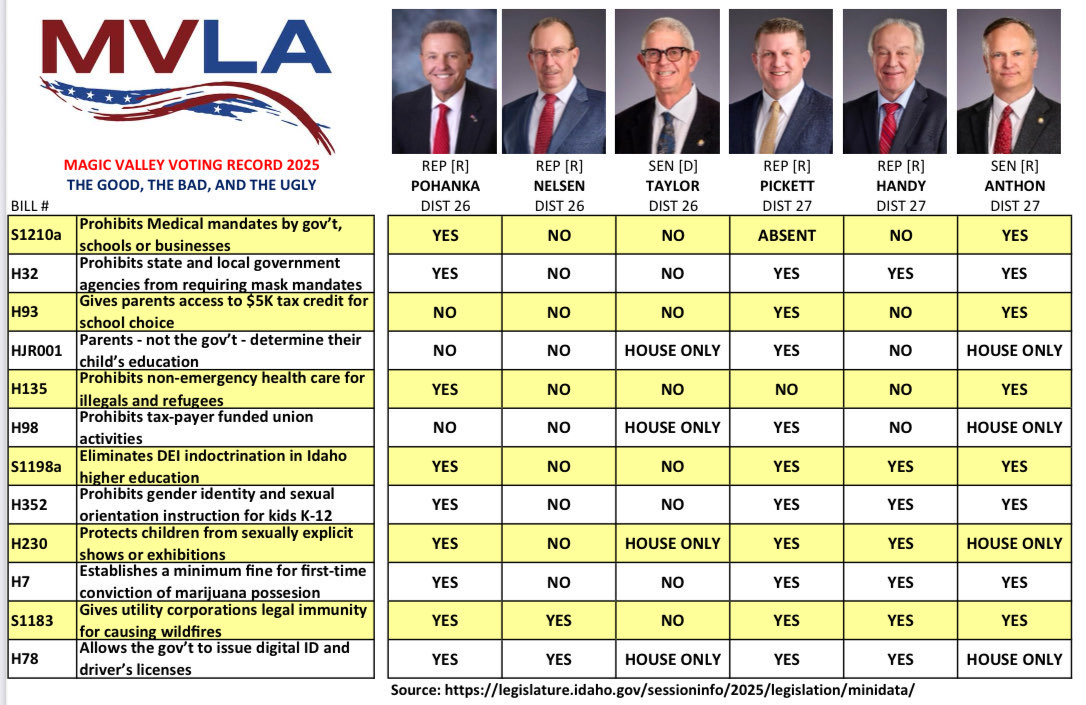The MVLA 2025 Magic Valley Legislators Voting Record. Download and ...
